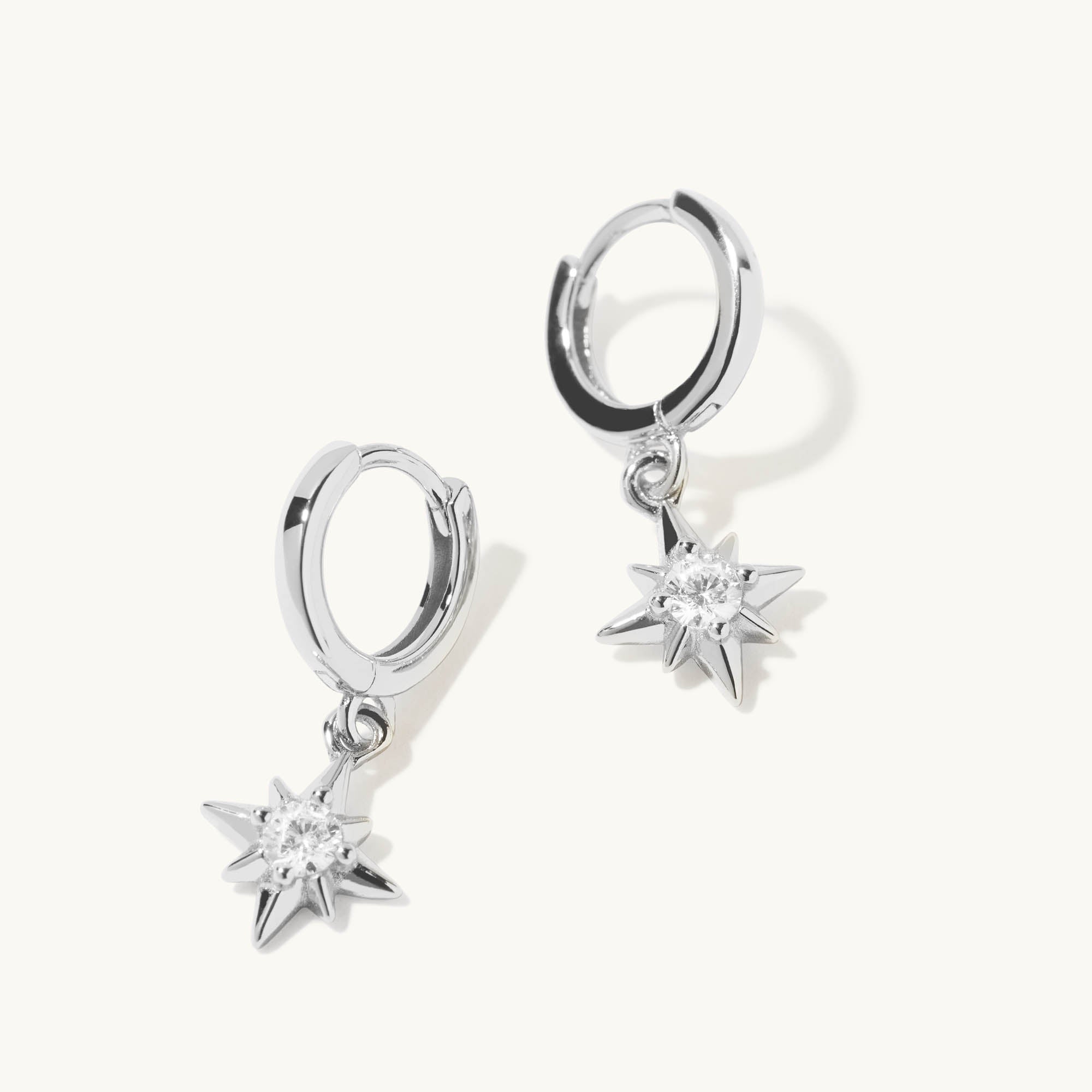 Crystal Star Hoops, Sterling Silver, Women's Dangly Hoop Earrings ...